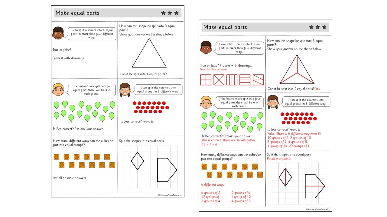 Make equal parts | Mastery Cards – Primary Stars Education