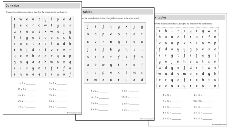 Multiplication tables wordsearch | Activity – Primary Stars Education