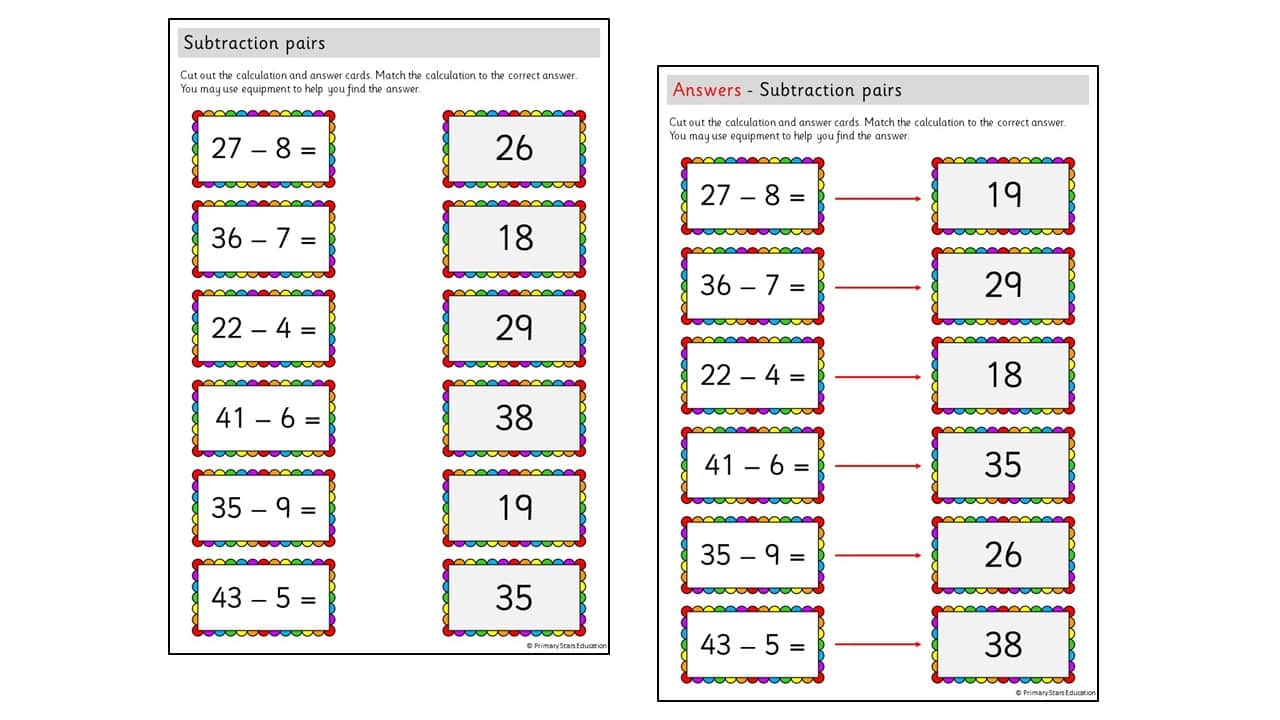 Subtraction pairs | Activity – Primary Stars Education