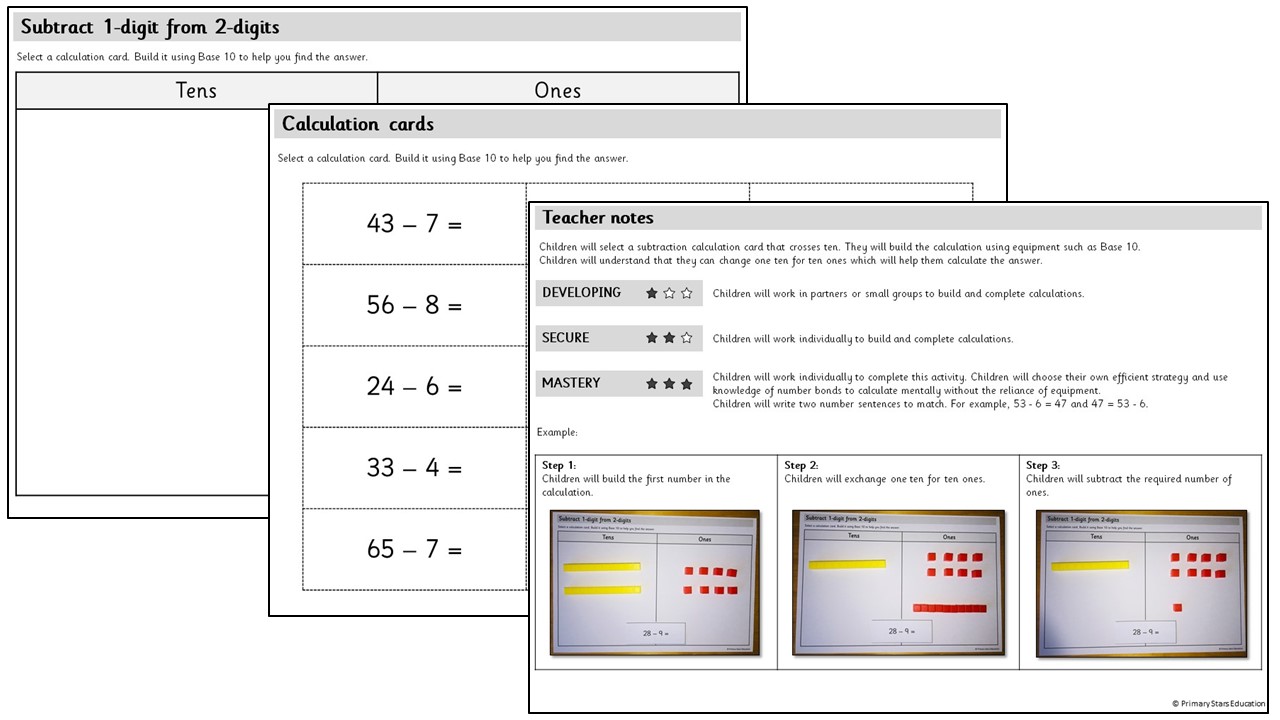 Subtract 1-digit from 2-digits | Practical – Primary Stars Education