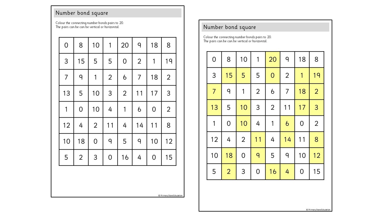 Number bond square (within 20) | Activity – Primary Stars Education