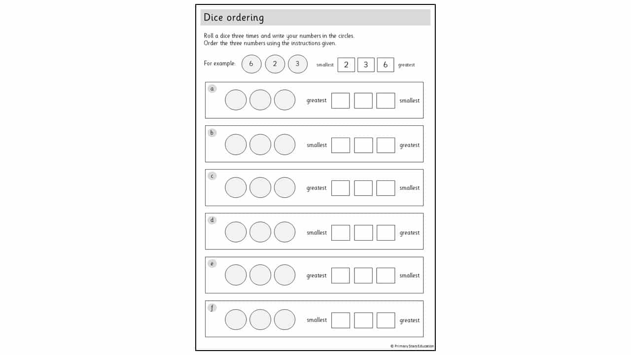 Dice ordering (within 10) | Game – Primary Stars Education