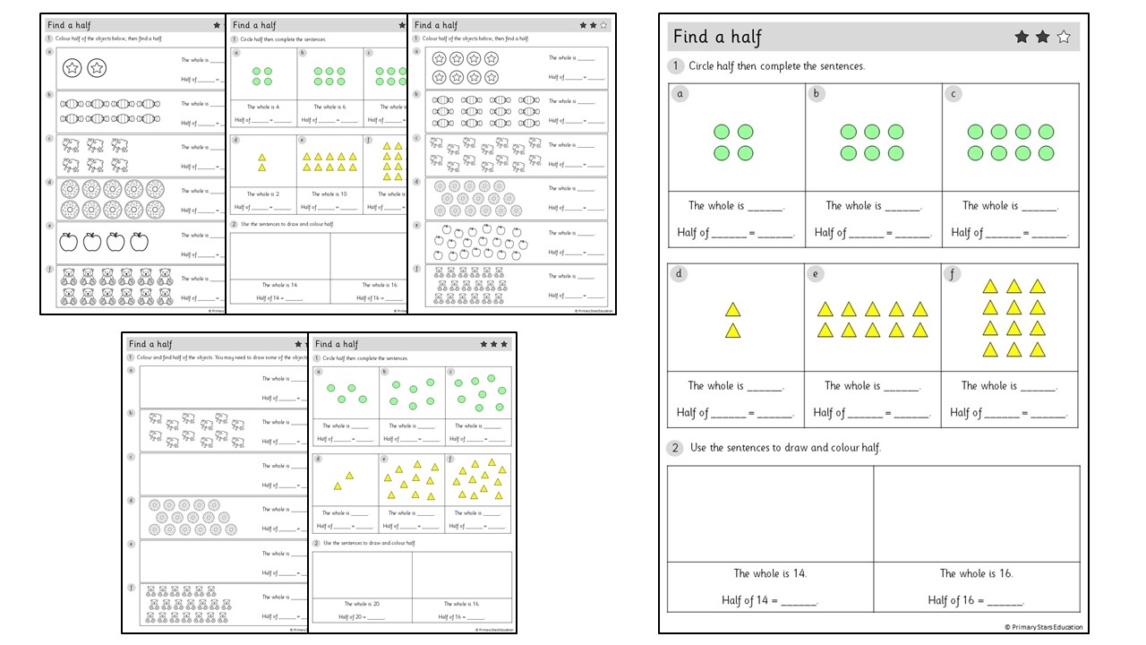 Find a half | Worksheets – Primary Stars Education