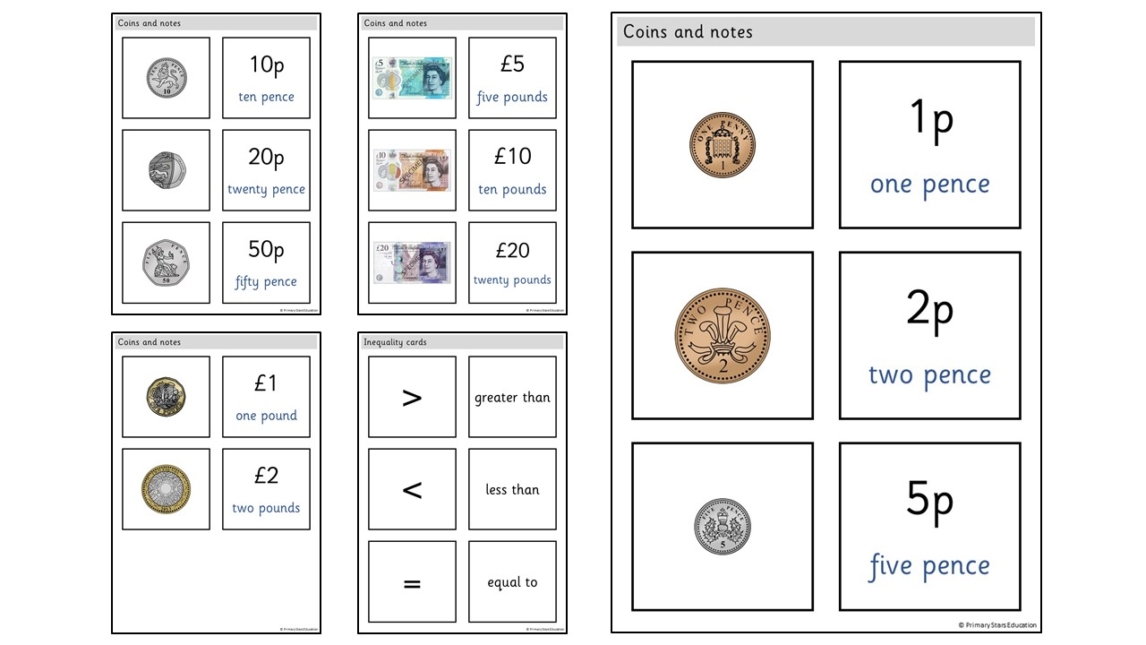 Coins and notes | Flash cards – Primary Stars Education