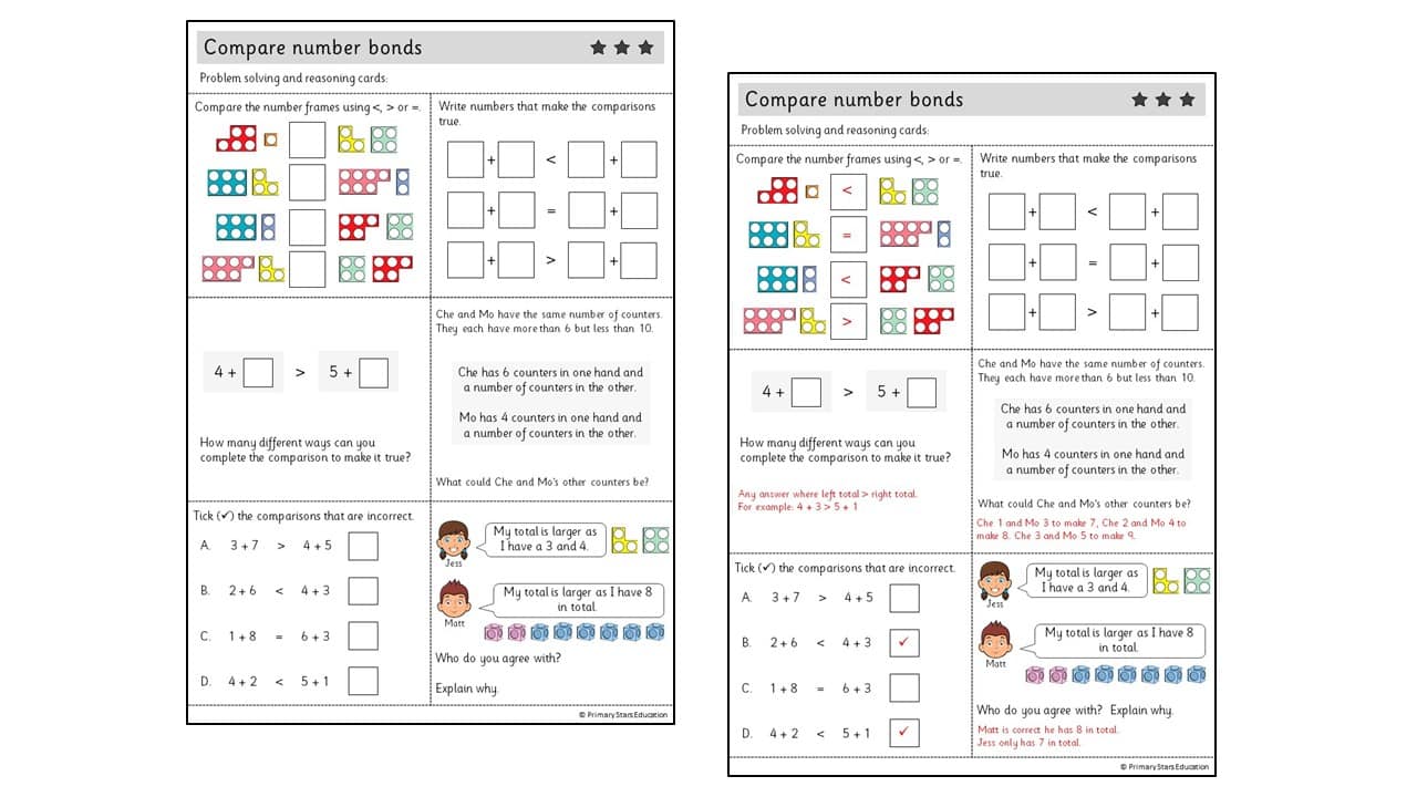 Compare number bonds (within 10) | Mastery Cards – Primary Stars Education