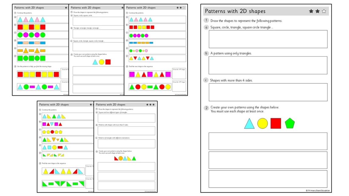 Patterns with 2D shapes | Worksheets – Primary Stars Education