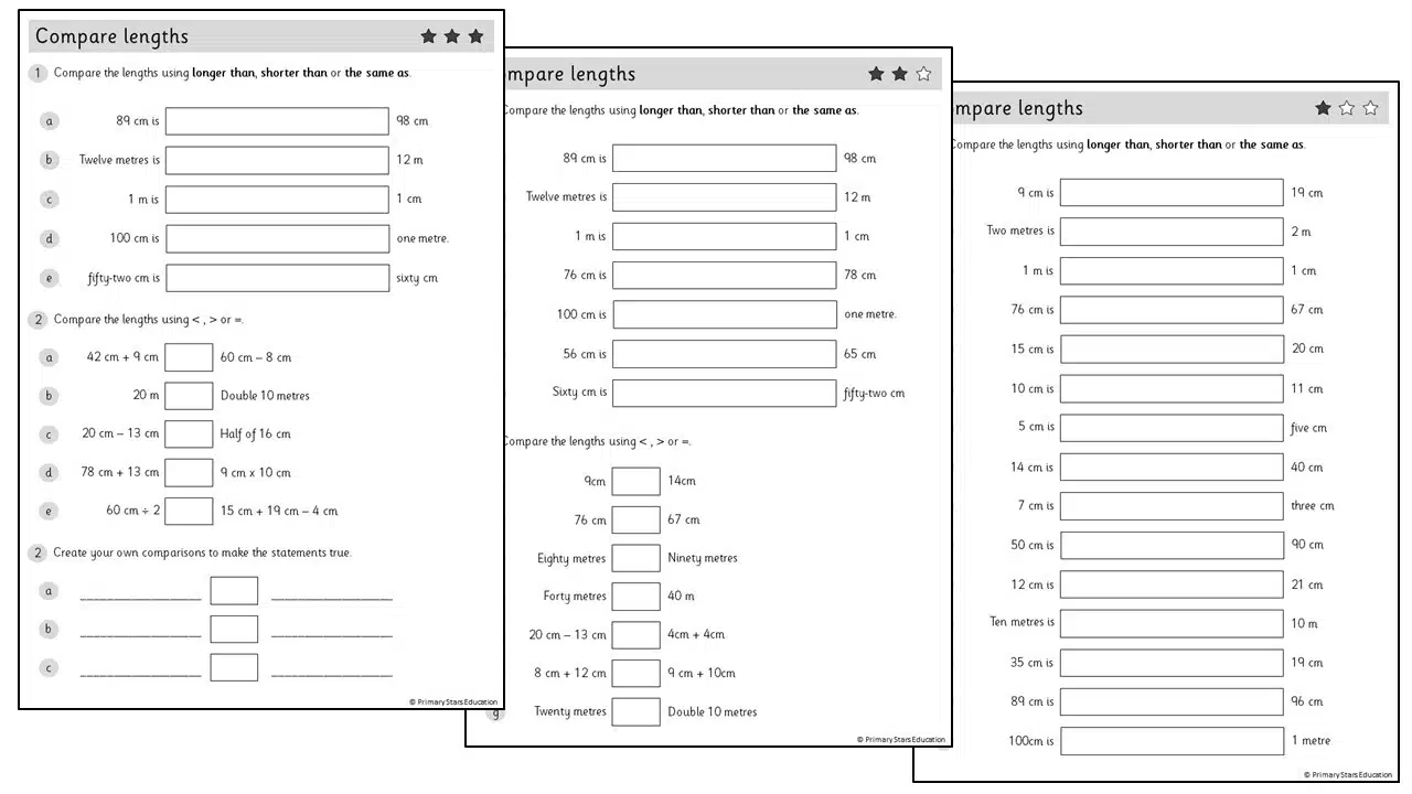 Compare lengths | Worksheets – Primary Stars Education