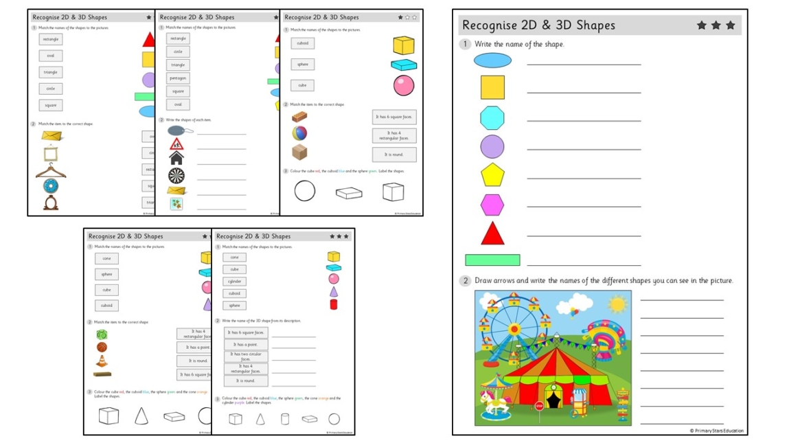 Recognise 2D and 3D shapes | Worksheets – Primary Stars Education