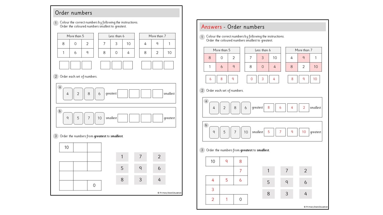 Order numbers (within 10) | Activity – Primary Stars Education