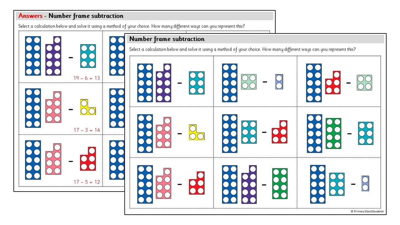 Number frame subtraction (within 20) | Activity – Primary Stars Education