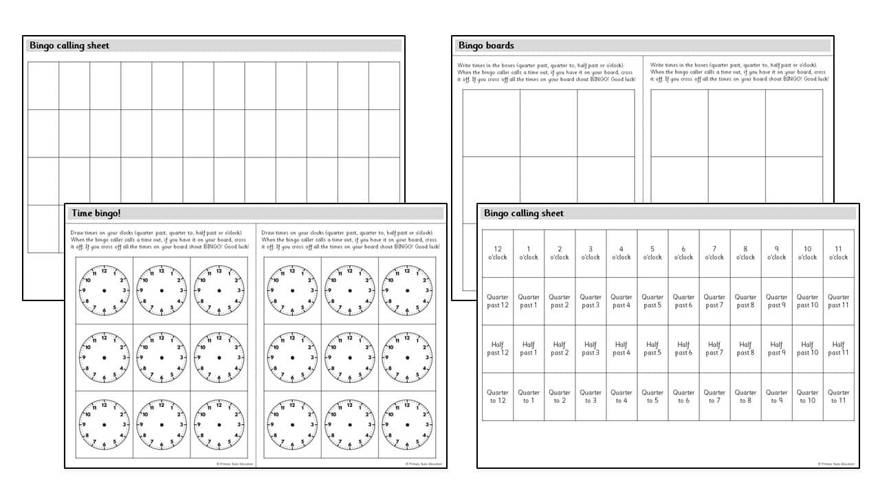 Time Bingo - Quarter, half and hour intervals | Game – Primary Stars ...