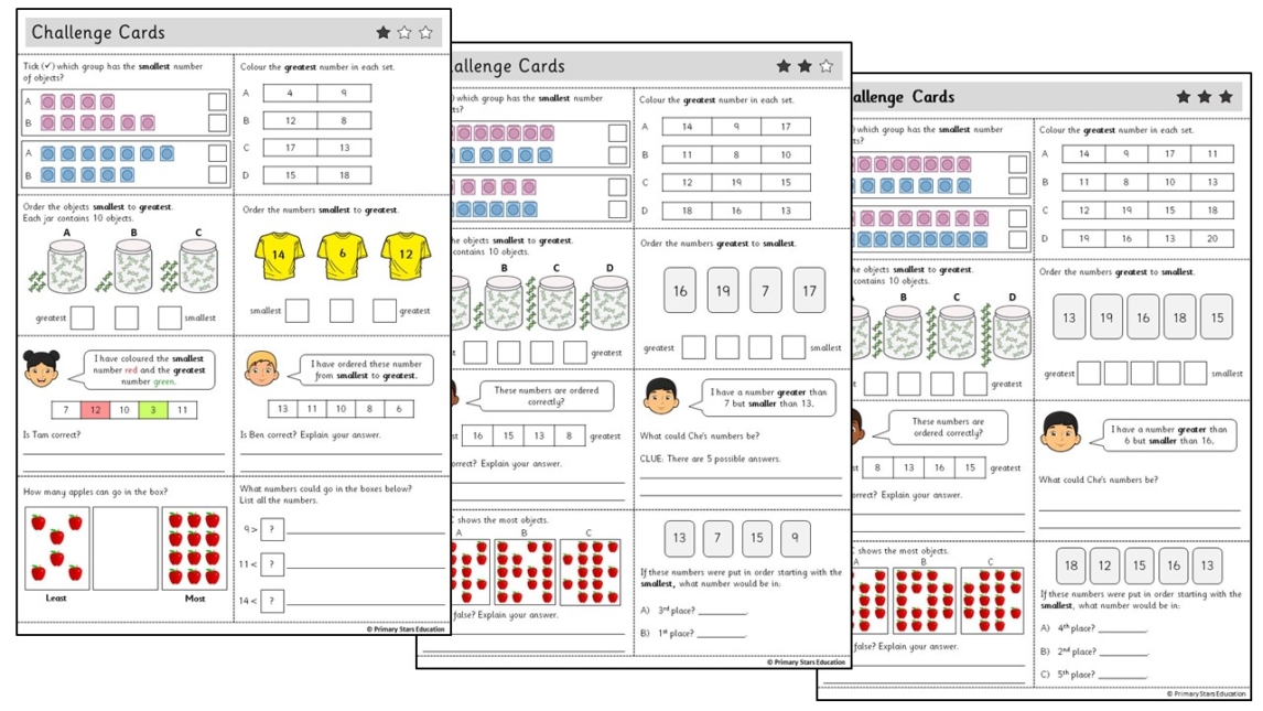 Compare and order objects and numbers (within 20) | Mastery Cards ...