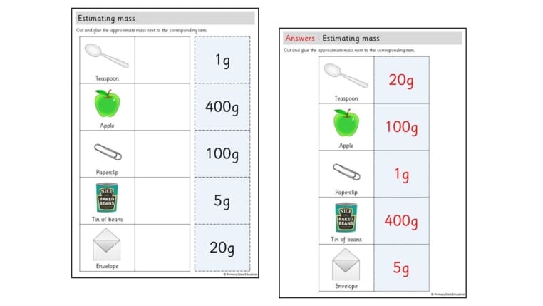 Estimate mass (g) | Activity – Primary Stars Education