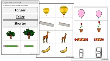 Sorting Cards - Longer, taller or shorter | Activity – Primary Stars ...