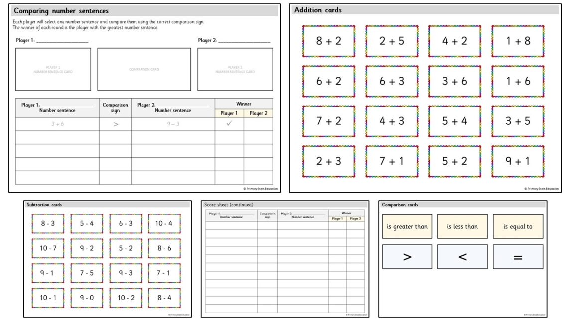 Compare number sentences (within 10) | Game – Primary Stars Education