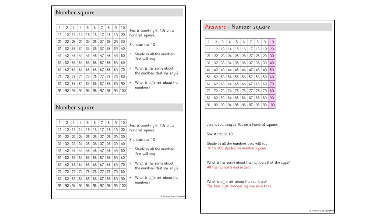 Number square 10s (within 100) | Activity – Primary Stars Education