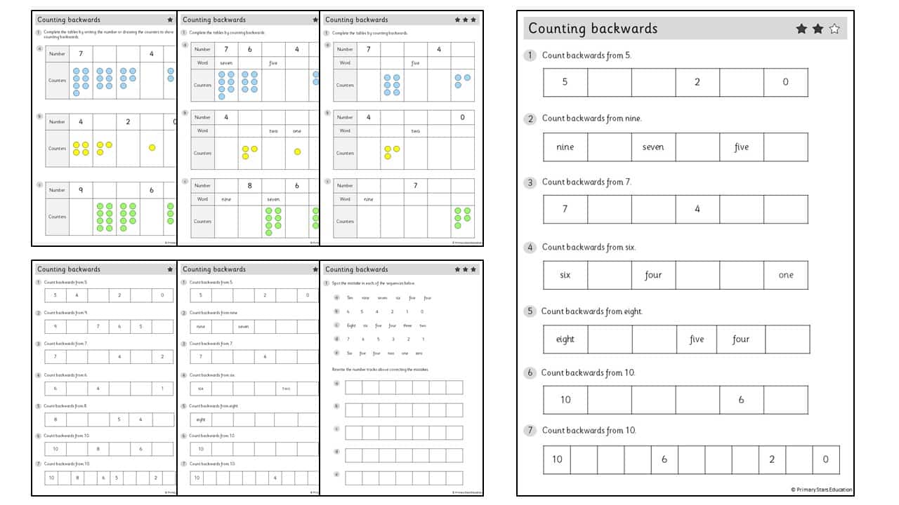 Counting backwards (within 10) | Worksheets – Primary Stars Education