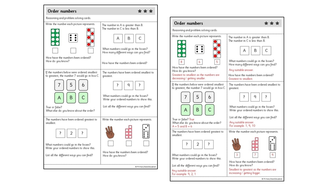 Order numbers (within 10) | Mastery Cards – Primary Stars Education