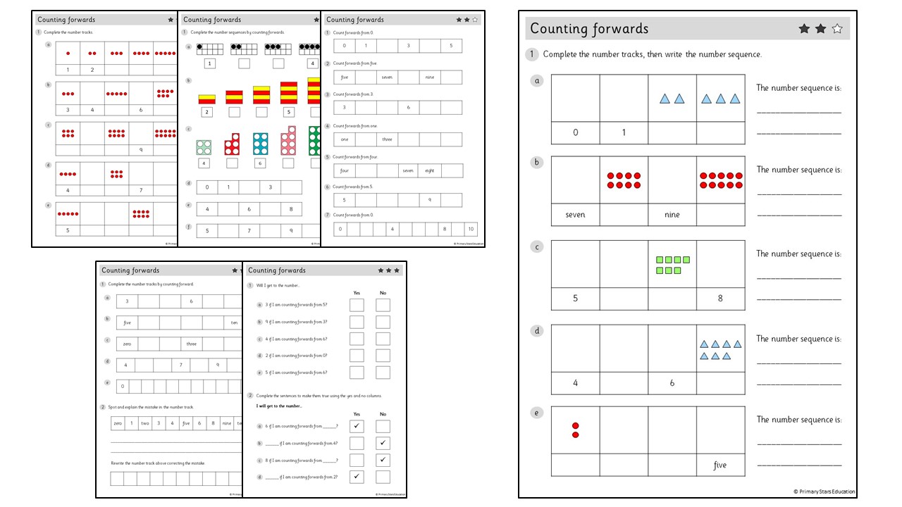 Counting forwards (within 10) | Worksheets – Primary Stars Education