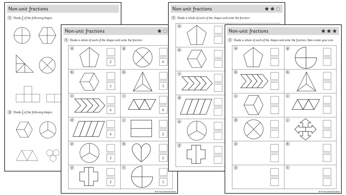 Non-unit fractions | Worksheets – Primary Stars Education