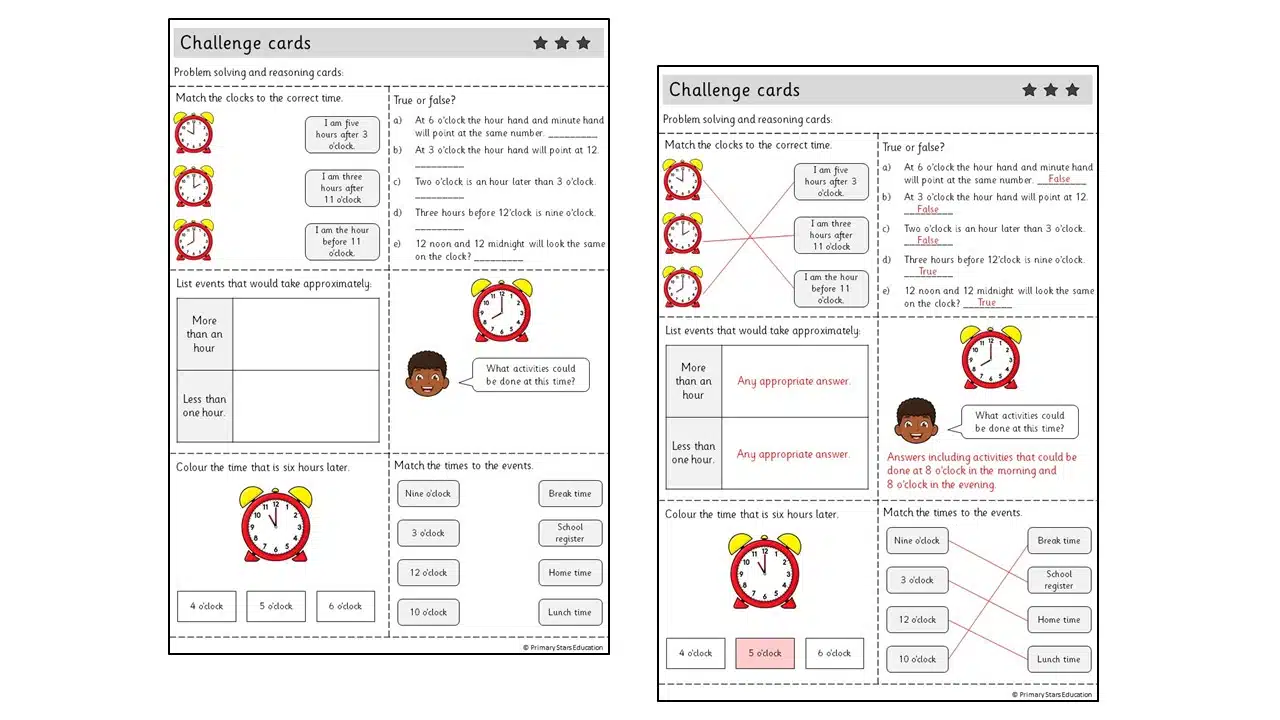 Time to the hour | Mastery Cards – Primary Stars Education
