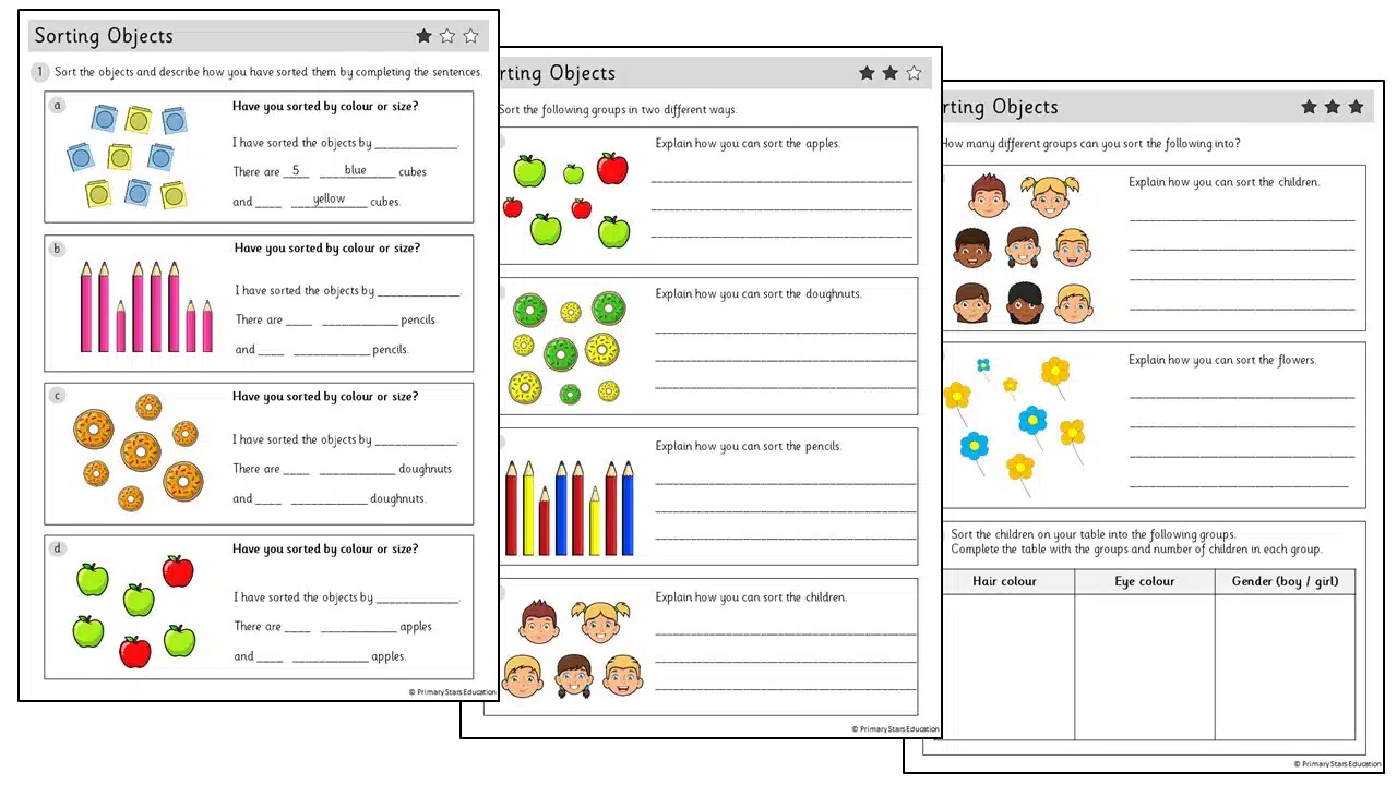 Sort objects - numbers to 10 | Worksheets – Primary Stars Education