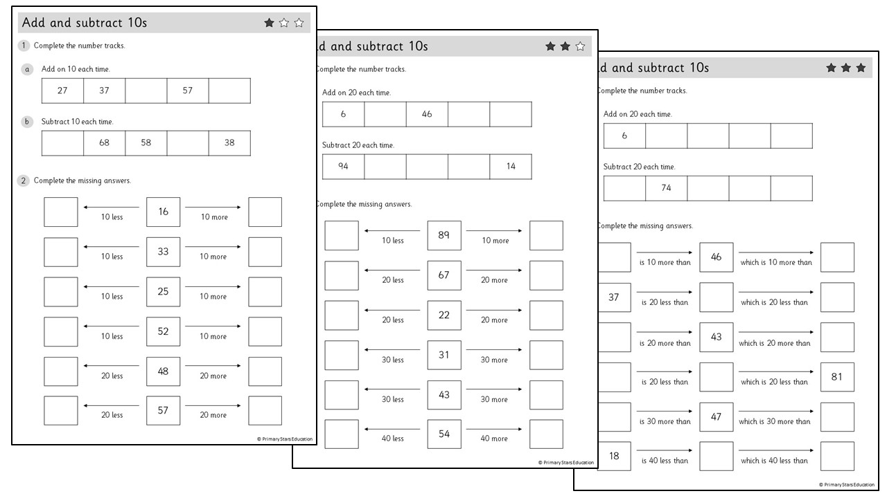 Add and subtract 10s | Worksheets – Primary Stars Education