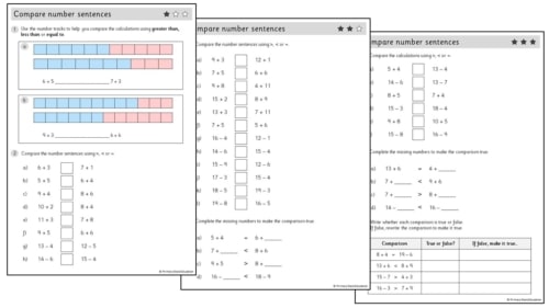 Compare number sentences | Worksheets – Primary Stars Education