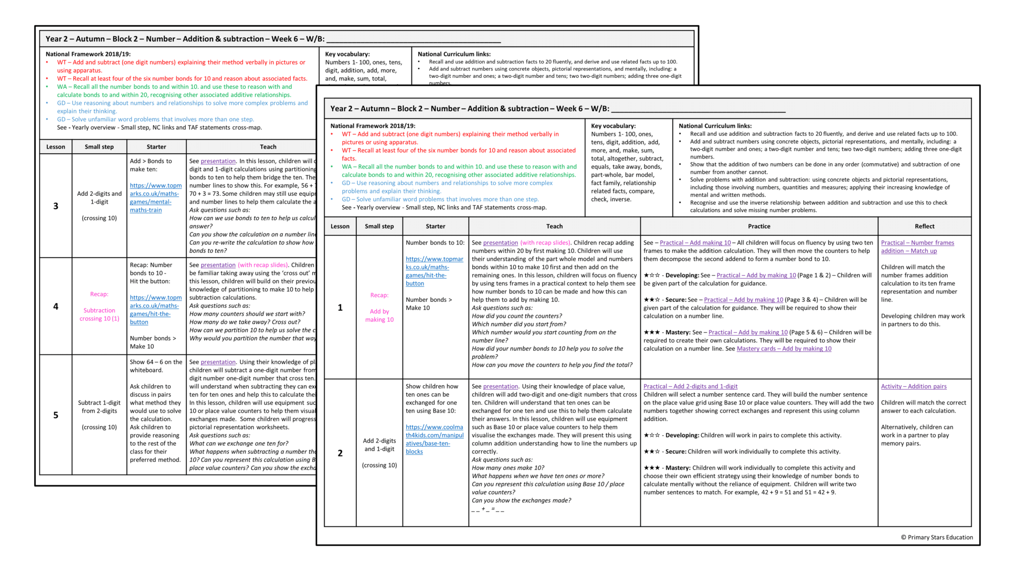 Addition and subtraction - Week 6 | Lesson Plan – Primary Stars Education