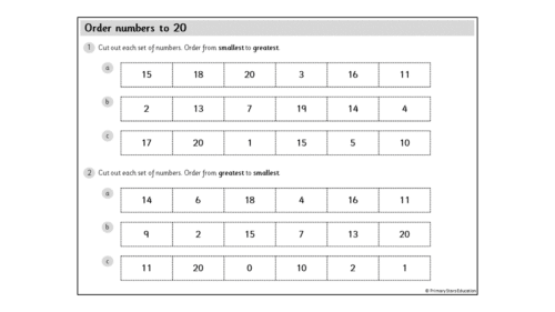 Order numbers to 20 | Activity – Primary Stars Education