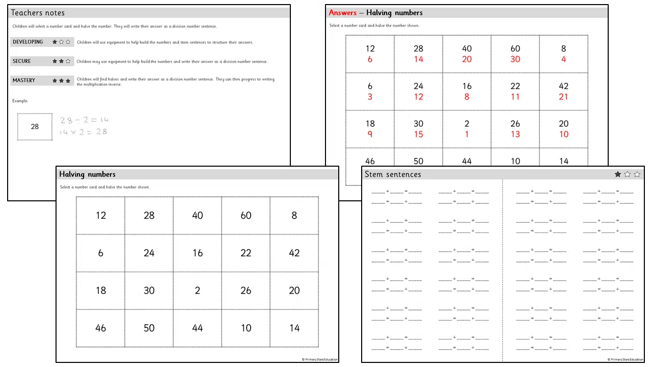 Halving numbers | Practical – Primary Stars Education