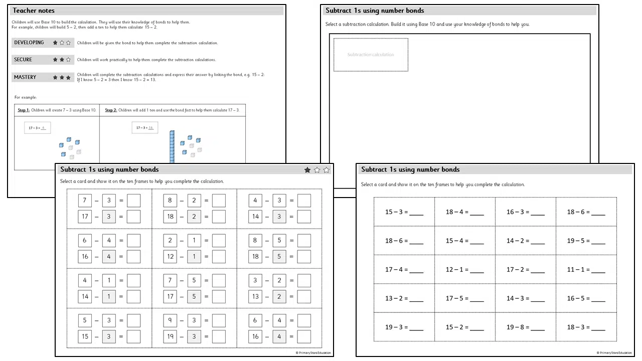 Subtract 1s using number bonds | Practical – Primary Stars Education