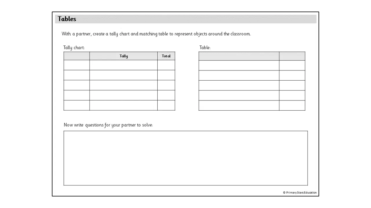 Tables | Activity – Primary Stars Education