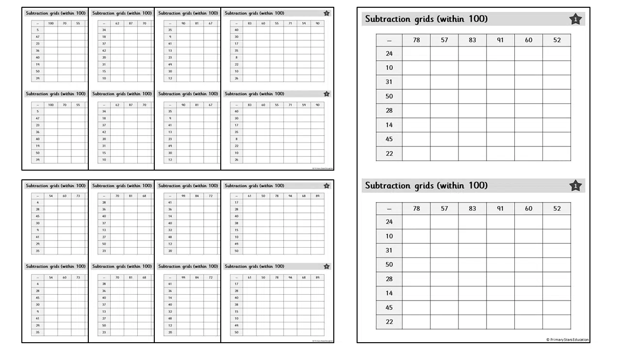 Subtraction grids (within 100) | Activity – Primary Stars Education